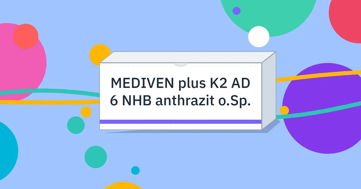Symbolbild: Packung mit der Aufschrift MEDIVEN plus K2 AD 6 NHB anthrazit o.Sp. (PZN 15936167) – Verfügbarkeit und Bezug in Apotheken in Frankfurt am Main
