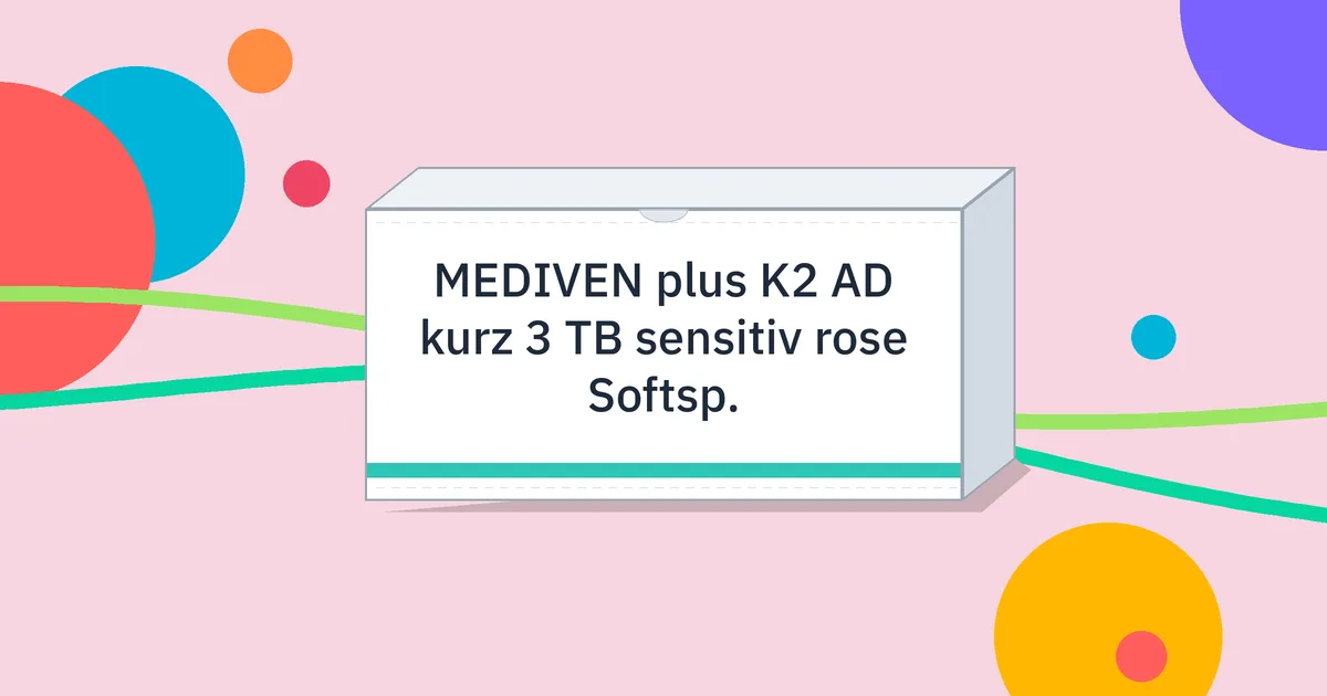 Symbolbild: Packung mit der Aufschrift MEDIVEN plus K2 AD kurz 3 TB sensitiv rose Softsp. (PZN 15106402) – Verfügbarkeit und Bezug in Apotheken in Frankfurt am Main