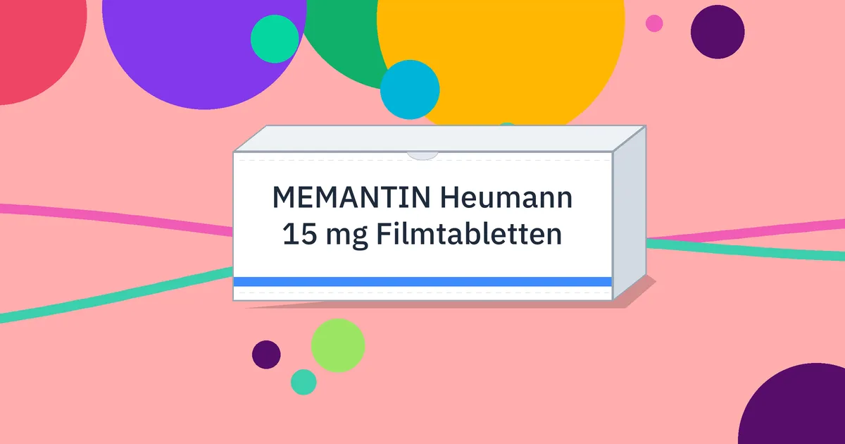Symbolbild: Packung mit der Aufschrift MEMANTIN Heumann 15 mg Filmtabletten (PZN 11693466) – Verfügbarkeit und Bezug in Apotheken in Frankfurt am Main
