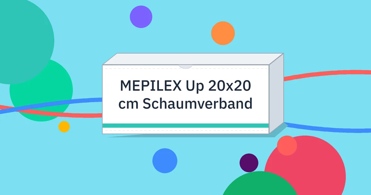 Symbolbild: Packung mit der Aufschrift MEPILEX Up 20x20 cm Schaumverband (PZN 20087902) – Verfügbarkeit und Bezug in Apotheken in Frankfurt am Main