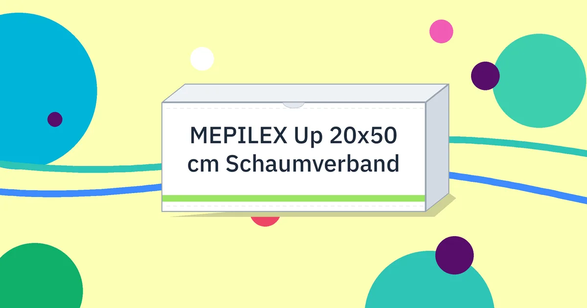 Symbolbild: Packung mit der Aufschrift MEPILEX Up 20x50 cm Schaumverband (PZN 20087919) – Verfügbarkeit und Bezug in Apotheken in Frankfurt am Main