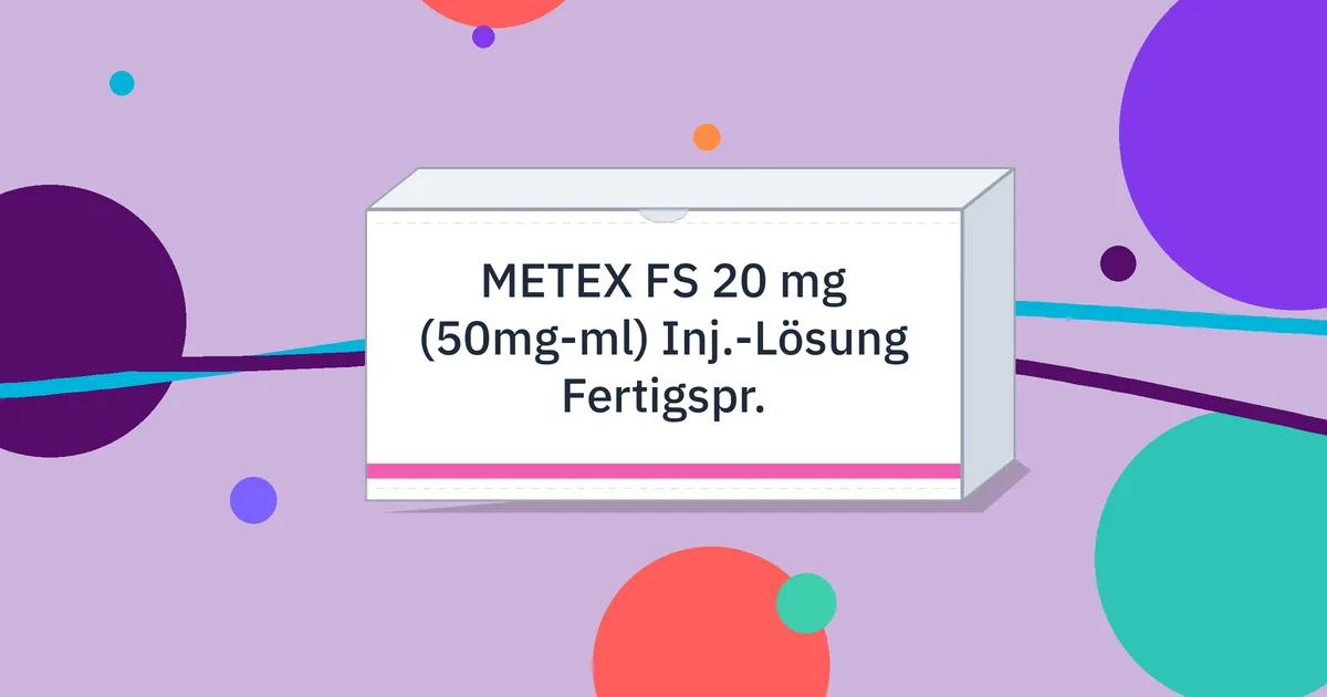 Symbolbild: Packung mit der Aufschrift METEX FS 20 mg (50mg-ml) Inj.-Lösung Fertigspr. (PZN 18502707) – Verfügbarkeit und Bezug in Apotheken in Frankfurt am Main