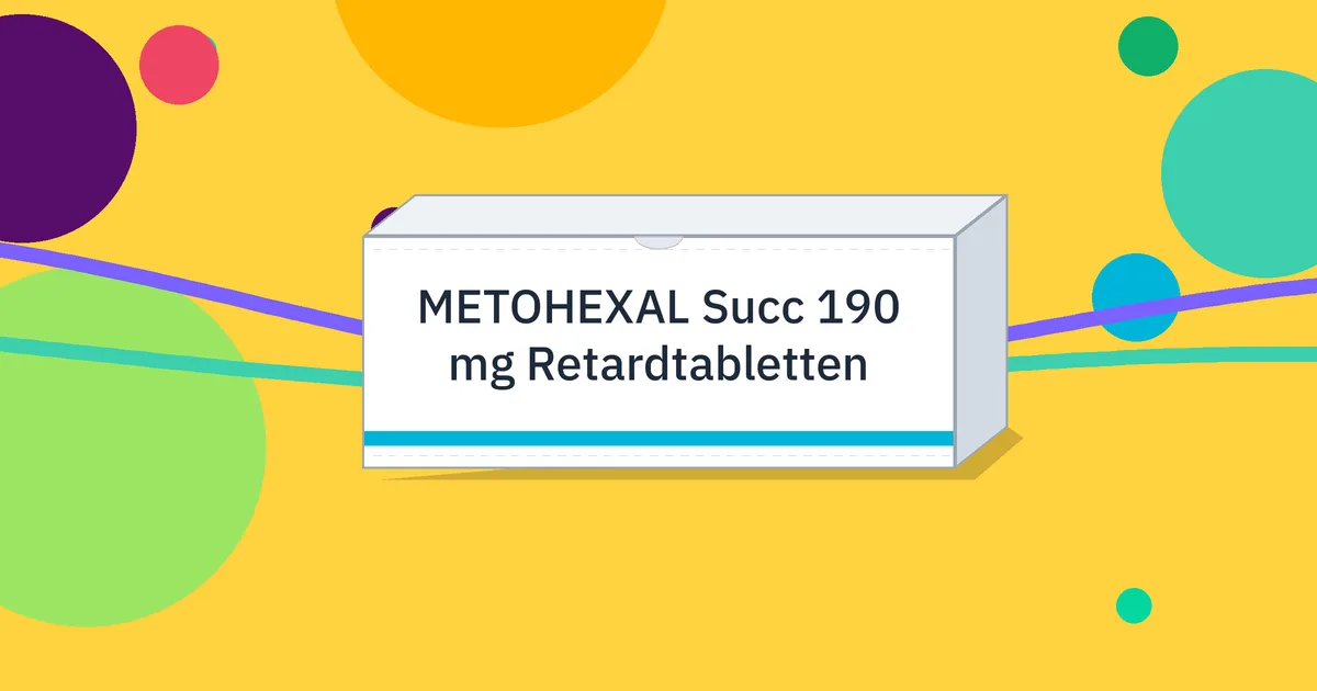 Symbolbild: Packung mit der Aufschrift METOHEXAL Succ 190 mg Retardtabletten (PZN 00850537) – Verfügbarkeit und Bezug in Apotheken in Frankfurt am Main