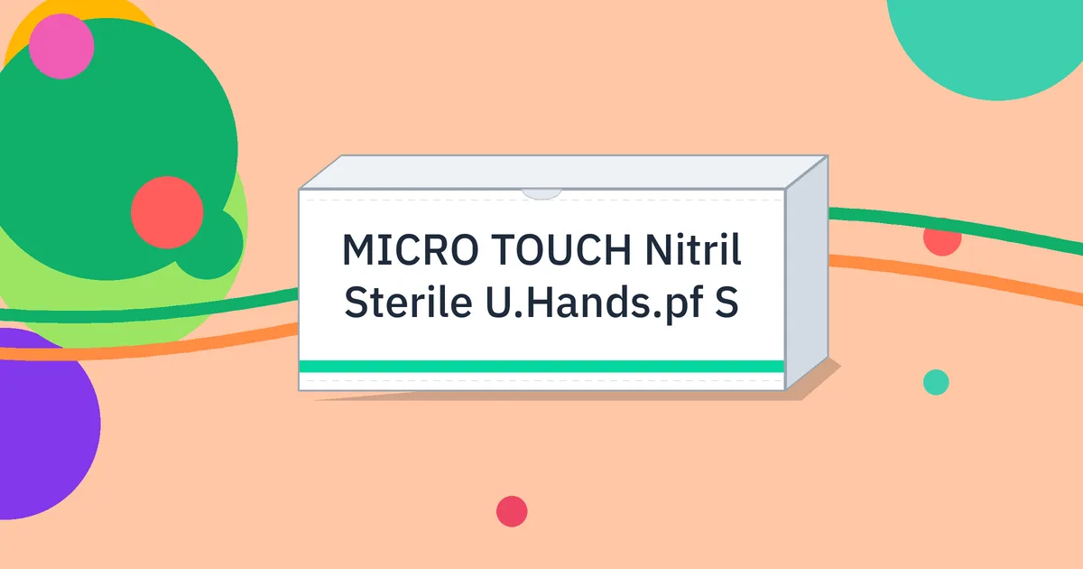 Symbolbild: Packung mit der Aufschrift MICRO TOUCH Nitril Sterile U.Hands.pf S (PZN 18387689) – Verfügbarkeit und Bezug in Apotheken in Frankfurt am Main