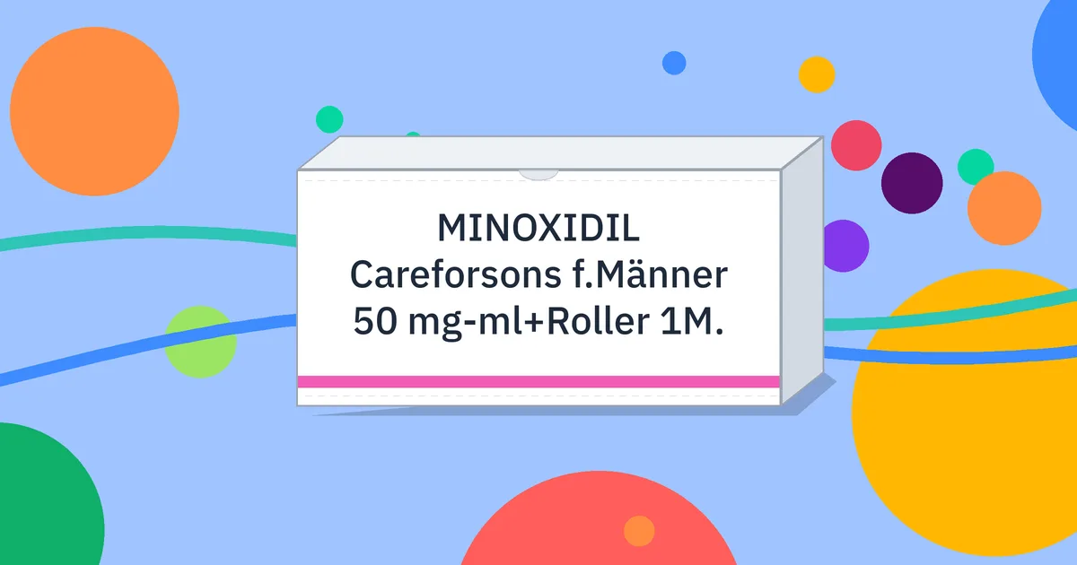 Symbolbild: Packung mit der Aufschrift MINOXIDIL Careforsons f.Männer 50 mg-ml+Roller 1M. (PZN 19973225) – Verfügbarkeit und Bezug in Apotheken in Frankfurt am Main