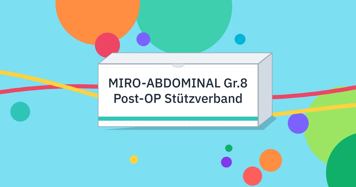 Symbolbild: Packung mit der Aufschrift MIRO-ABDOMINAL Gr.8 Post-OP Stützverband (PZN 19446164) – Verfügbarkeit und Bezug in Apotheken in Frankfurt am Main