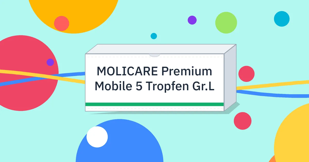 Symbolbild: Packung mit der Aufschrift MOLICARE Premium Mobile 5 Tropfen Gr.L (PZN 14442747) – Verfügbarkeit und Bezug in Apotheken in Frankfurt am Main