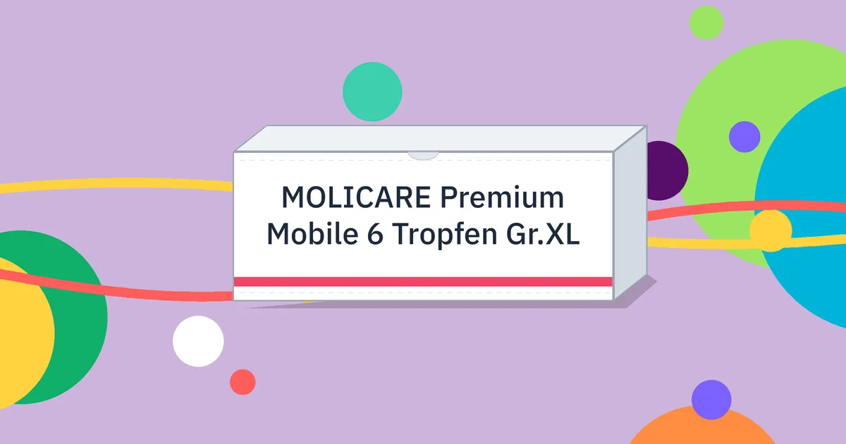 Symbolbild: Packung mit der Aufschrift MOLICARE Premium Mobile 6 Tropfen Gr.XL (PZN 14442931) – Verfügbarkeit und Bezug in Apotheken in Frankfurt am Main