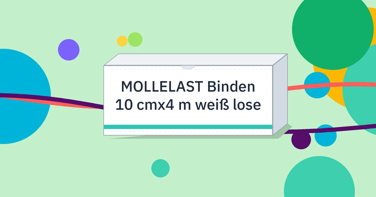Symbolbild: Packung mit der Aufschrift MOLLELAST Binden 10 cmx4 m weiß lose (PZN 15430491) – Verfügbarkeit und Bezug in Apotheken in Frankfurt am Main