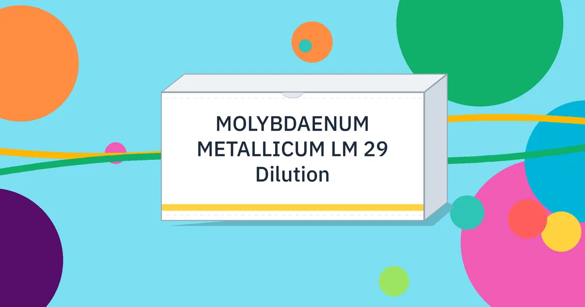 Symbolbild: Packung mit der Aufschrift MOLYBDAENUM METALLICUM LM 29 Dilution (PZN 13610007) – Verfügbarkeit und Bezug in Apotheken in Frankfurt am Main