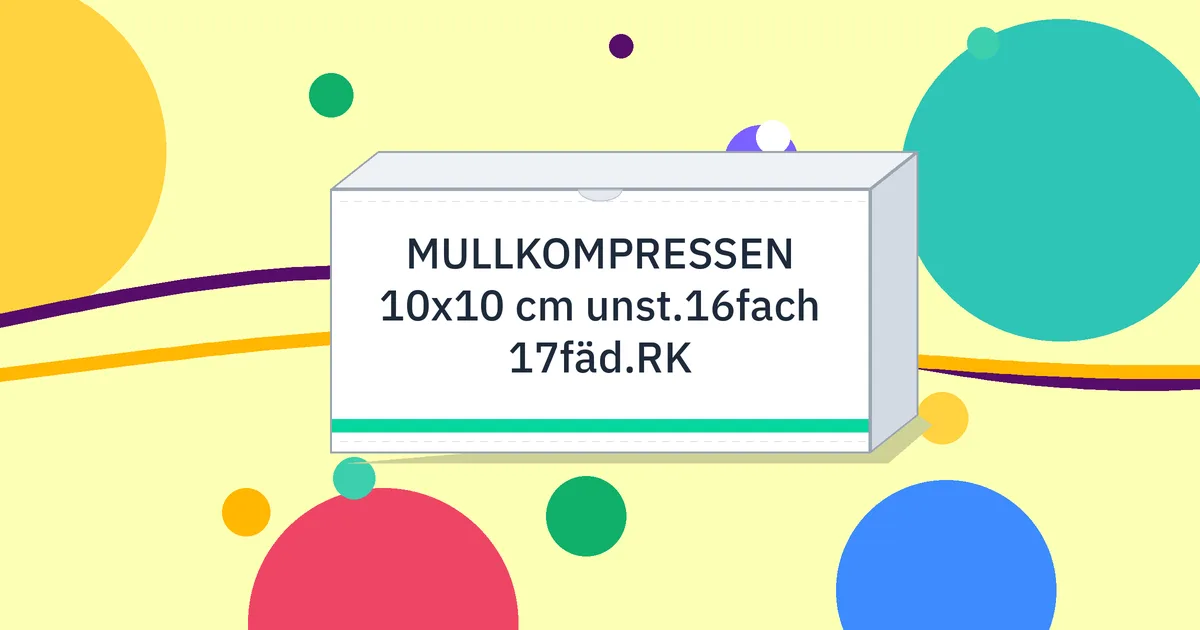 Symbolbild: Packung mit der Aufschrift MULLKOMPRESSEN 10x10 cm unst.16fach 17fäd.RK (PZN 06928714) – Verfügbarkeit und Bezug in Apotheken in Frankfurt am Main