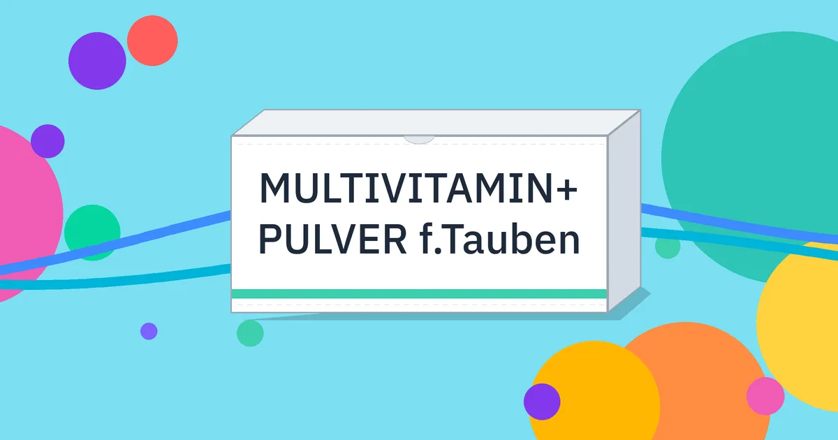 Symbolbild: Packung mit der Aufschrift MULTIVITAMIN+ PULVER f.Tauben (PZN 03443979) – Verfügbarkeit und Bezug in Apotheken in Frankfurt am Main