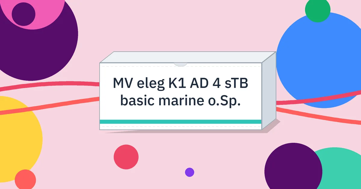Symbolbild: Packung mit der Aufschrift MV eleg K1 AD 4 sTB basic marine o.Sp. (PZN 14583991) – Verfügbarkeit und Bezug in Apotheken in Frankfurt am Main