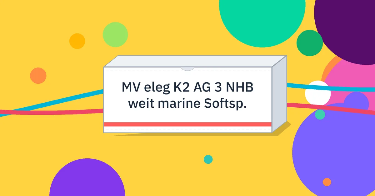 Symbolbild: Packung mit der Aufschrift MV eleg K2 AG 3 NHB weit marine Softsp. (PZN 15729623) – Verfügbarkeit und Bezug in Apotheken in Frankfurt am Main