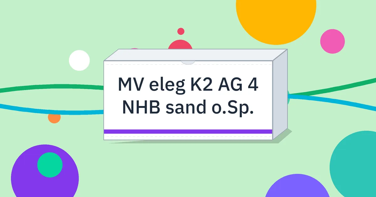 Symbolbild: Packung mit der Aufschrift MV eleg K2 AG 4 NHB sand o.Sp. (PZN 18928961) – Verfügbarkeit und Bezug in Apotheken in Frankfurt am Main
