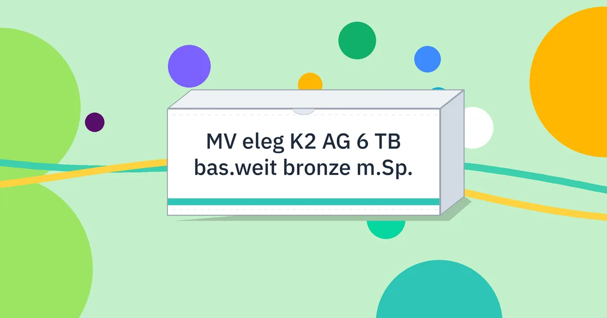 Symbolbild: Packung mit der Aufschrift MV eleg K2 AG 6 TB bas.weit bronze m.Sp. (PZN 14719918) – Verfügbarkeit und Bezug in Apotheken in Frankfurt am Main