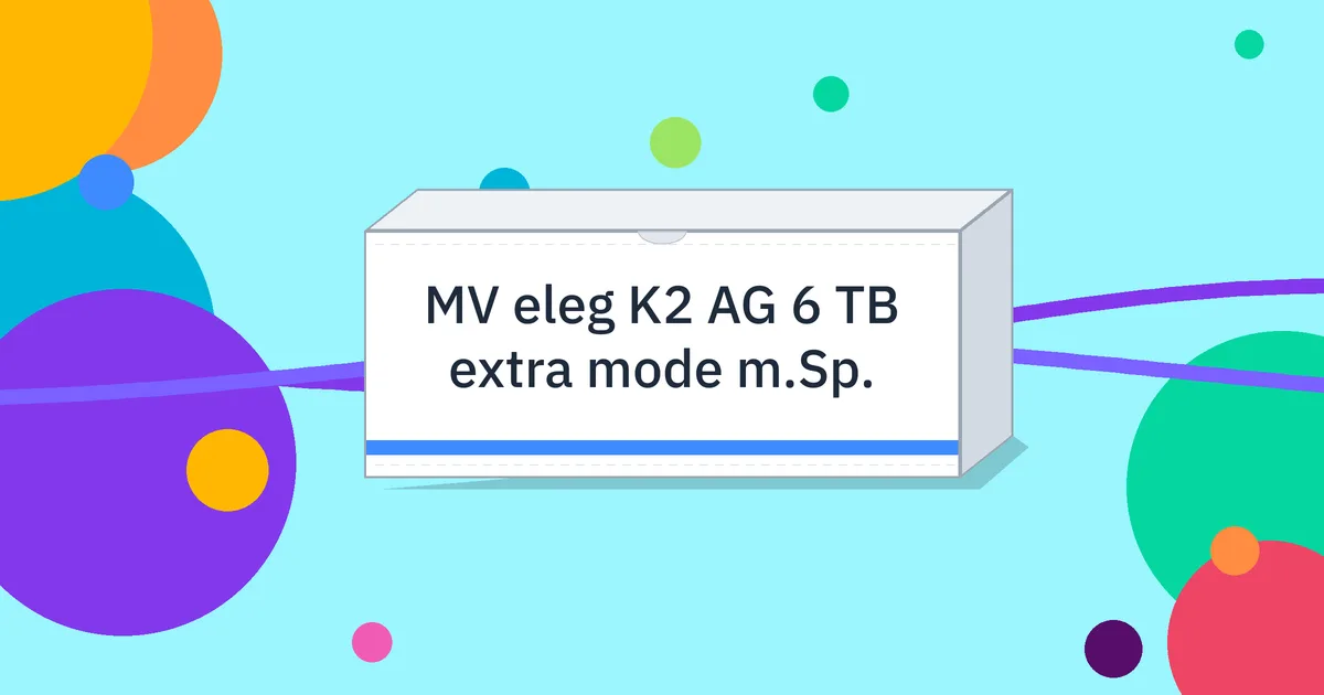 Symbolbild: Packung mit der Aufschrift MV eleg K2 AG 6 TB extra mode m.Sp. (PZN 09876550) – Verfügbarkeit und Bezug in Apotheken in Frankfurt am Main