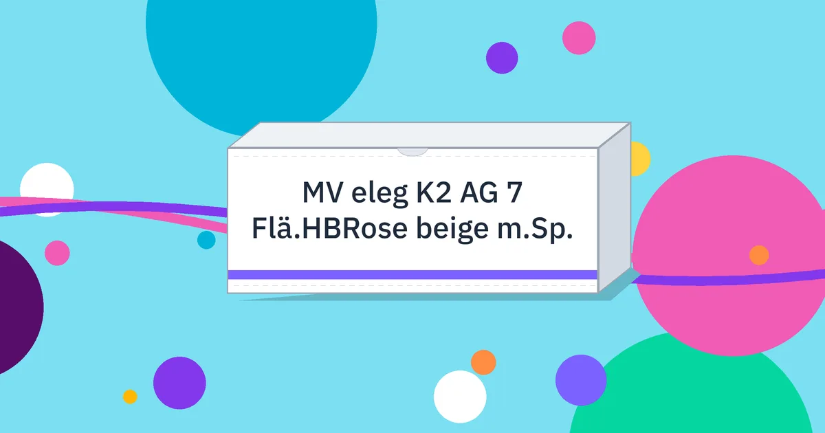 Symbolbild: Packung mit der Aufschrift MV eleg K2 AG 7 Flä.HBRose beige m.Sp. (PZN 15718708) – Verfügbarkeit und Bezug in Apotheken in Frankfurt am Main