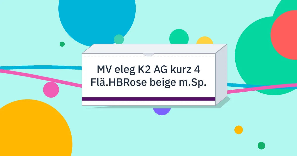 Symbolbild: Packung mit der Aufschrift MV eleg K2 AG kurz 4 Flä.HBRose beige m.Sp. (PZN 15704623) – Verfügbarkeit und Bezug in Apotheken in Frankfurt am Main