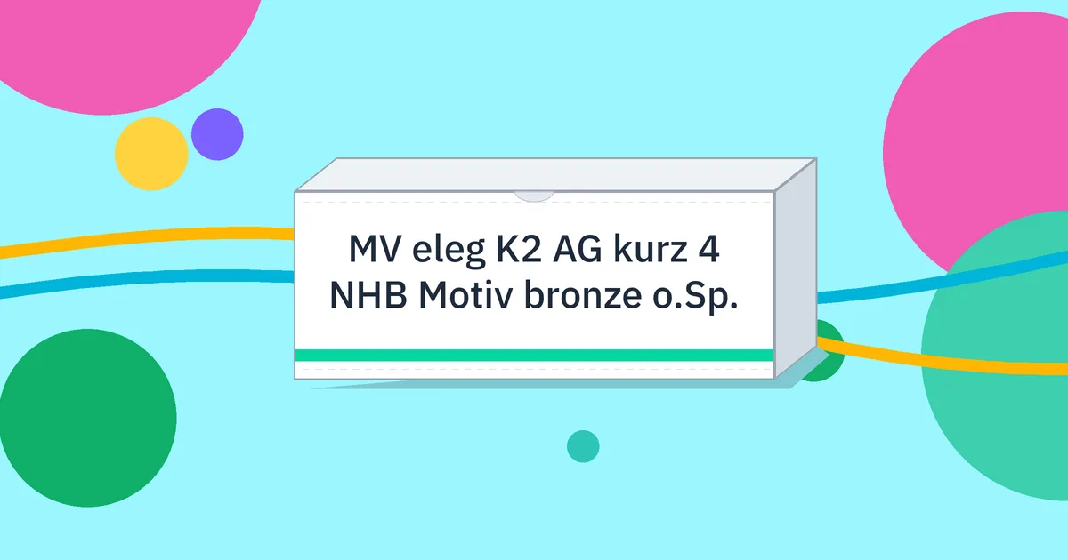 Symbolbild: Packung mit der Aufschrift MV eleg K2 AG kurz 4 NHB Motiv bronze o.Sp. (PZN 15708130) – Verfügbarkeit und Bezug in Apotheken in Frankfurt am Main