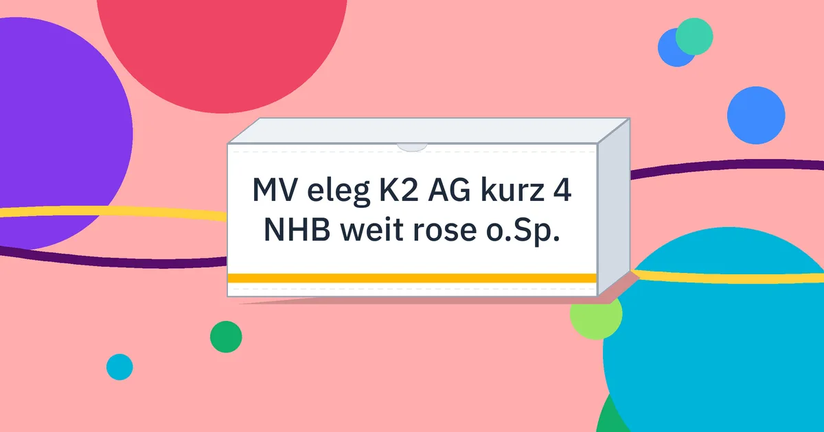 Symbolbild: Packung mit der Aufschrift MV eleg K2 AG kurz 4 NHB weit rose o.Sp. (PZN 15714372) – Verfügbarkeit und Bezug in Apotheken in Frankfurt am Main