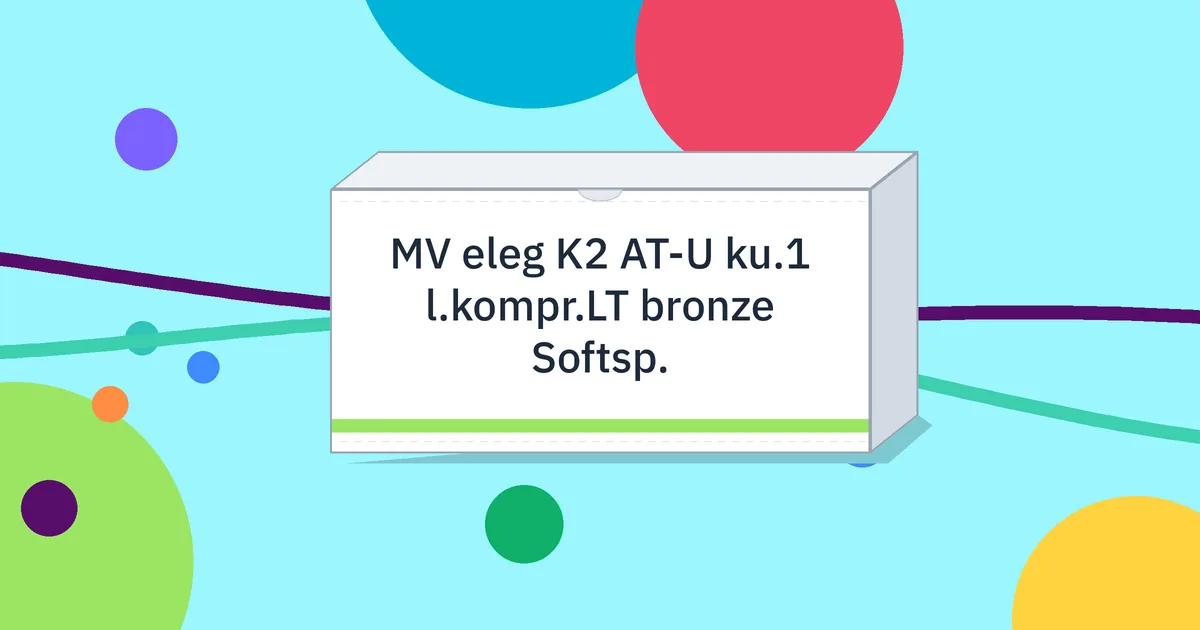 Symbolbild: Packung mit der Aufschrift MV eleg K2 AT-U ku.1 l.kompr.LT bronze Softsp. (PZN 15291368) – Verfügbarkeit und Bezug in Apotheken in Frankfurt am Main