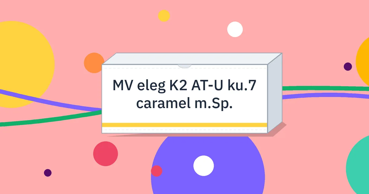 Symbolbild: Packung mit der Aufschrift MV eleg K2 AT-U ku.7 caramel m.Sp. (PZN 00530436) – Verfügbarkeit und Bezug in Apotheken in Frankfurt am Main