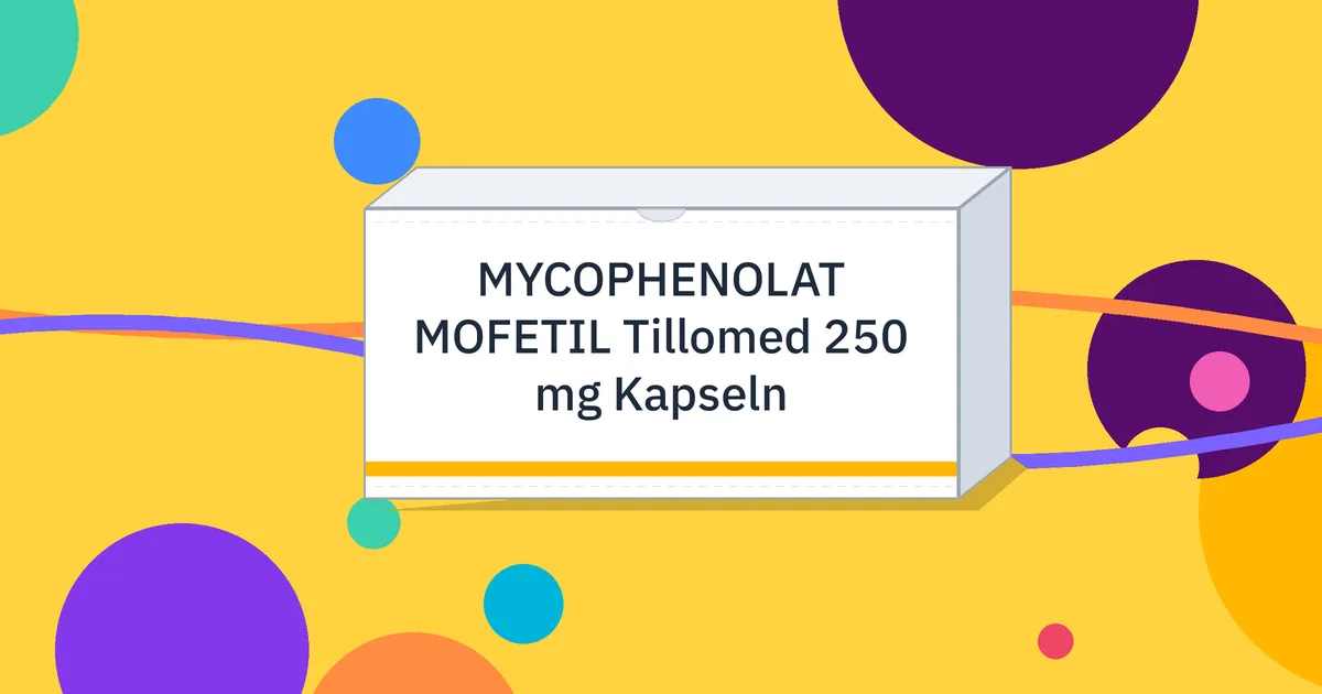 Symbolbild: Packung mit der Aufschrift MYCOPHENOLAT MOFETIL Tillomed 250 mg Kapseln (PZN 15635282) – Verfügbarkeit und Bezug in Apotheken in Frankfurt am Main