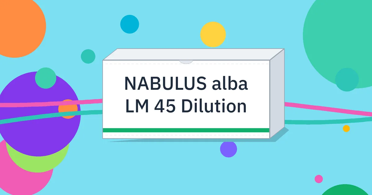 Symbolbild: Packung mit der Aufschrift NABULUS alba LM 45 Dilution (PZN 13615625) – Verfügbarkeit und Bezug in Apotheken in Frankfurt am Main