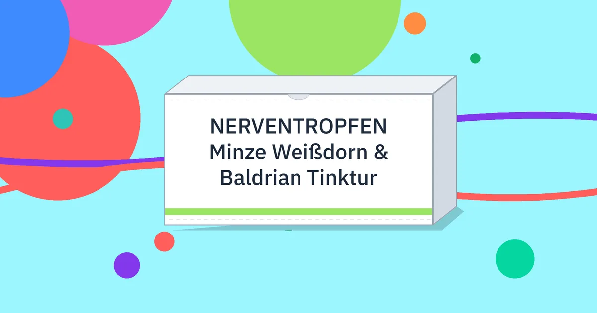 Symbolbild: Packung mit der Aufschrift NERVENTROPFEN Minze Weißdorn & Baldrian Tinktur (PZN 18215712) – Verfügbarkeit und Bezug in Apotheken in Frankfurt am Main