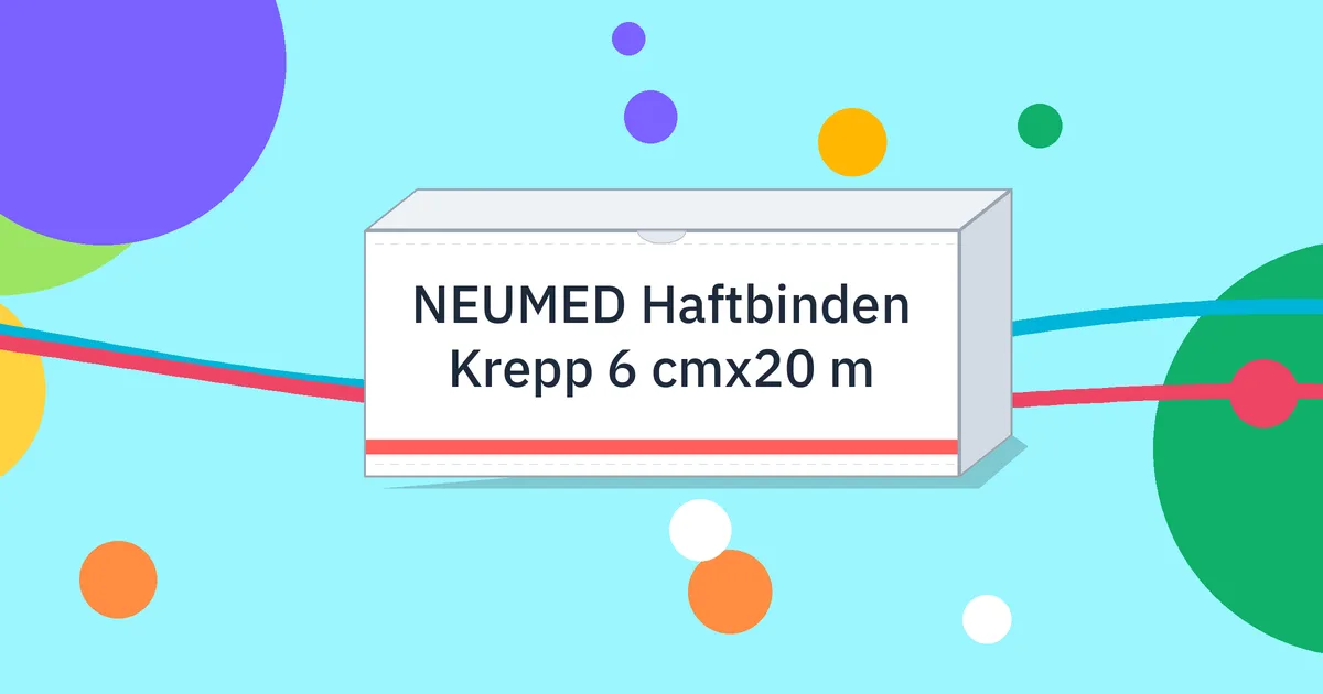 Symbolbild: Packung mit der Aufschrift NEUMED Haftbinden Krepp 6 cmx20 m (PZN 01920079) – Verfügbarkeit und Bezug in Apotheken in Frankfurt am Main