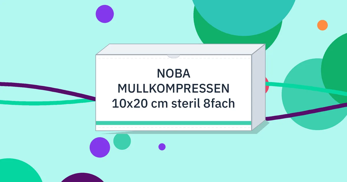 Symbolbild: Packung mit der Aufschrift NOBA MULLKOMPRESSEN 10x20 cm steril 8fach (PZN 05527120) – Verfügbarkeit und Bezug in Apotheken in Frankfurt am Main