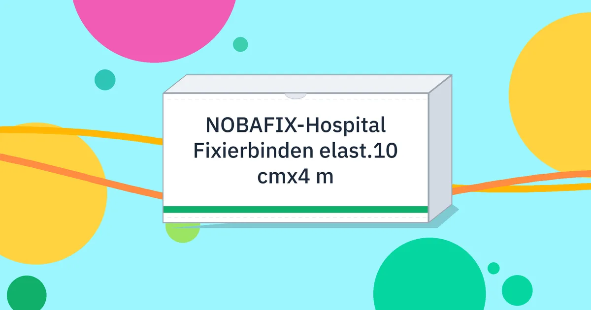 Symbolbild: Packung mit der Aufschrift NOBAFIX-Hospital Fixierbinden elast.10 cmx4 m (PZN 17559042) – Verfügbarkeit und Bezug in Apotheken in Frankfurt am Main