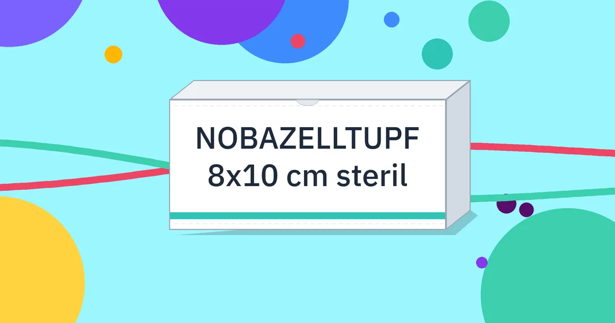 Symbolbild: Packung mit der Aufschrift NOBAZELLTUPF 8x10 cm steril (PZN 07093418) – Verfügbarkeit und Bezug in Apotheken in Frankfurt am Main