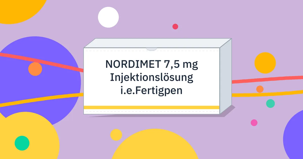 Symbolbild: Packung mit der Aufschrift NORDIMET 7,5 mg Injektionslösung i.e.Fertigpen (PZN 15264331) – Verfügbarkeit und Bezug in Apotheken in Frankfurt am Main