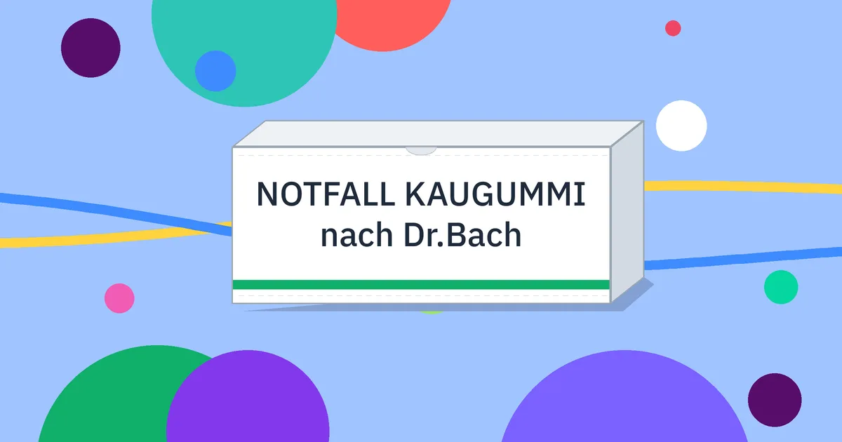 Symbolbild: Packung mit der Aufschrift NOTFALL KAUGUMMI nach Dr.Bach (PZN 03627745) – Verfügbarkeit und Bezug in Apotheken in Frankfurt am Main
