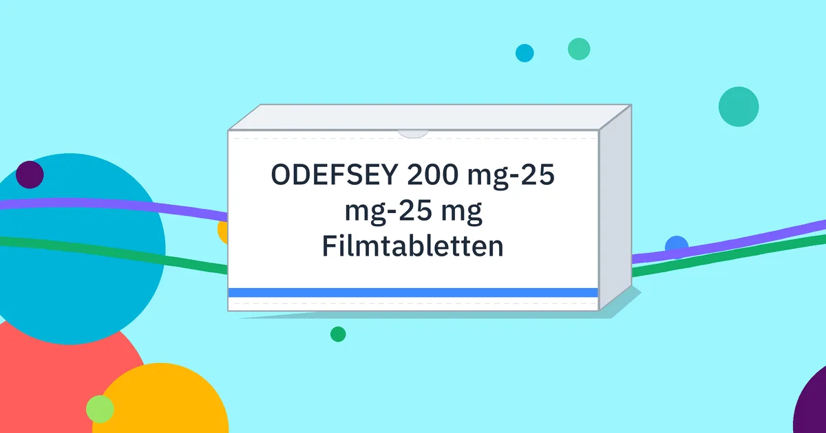 Symbolbild: Packung mit der Aufschrift ODEFSEY 200 mg-25 mg-25 mg Filmtabletten (PZN 13348437) – Verfügbarkeit und Bezug in Apotheken in Frankfurt am Main