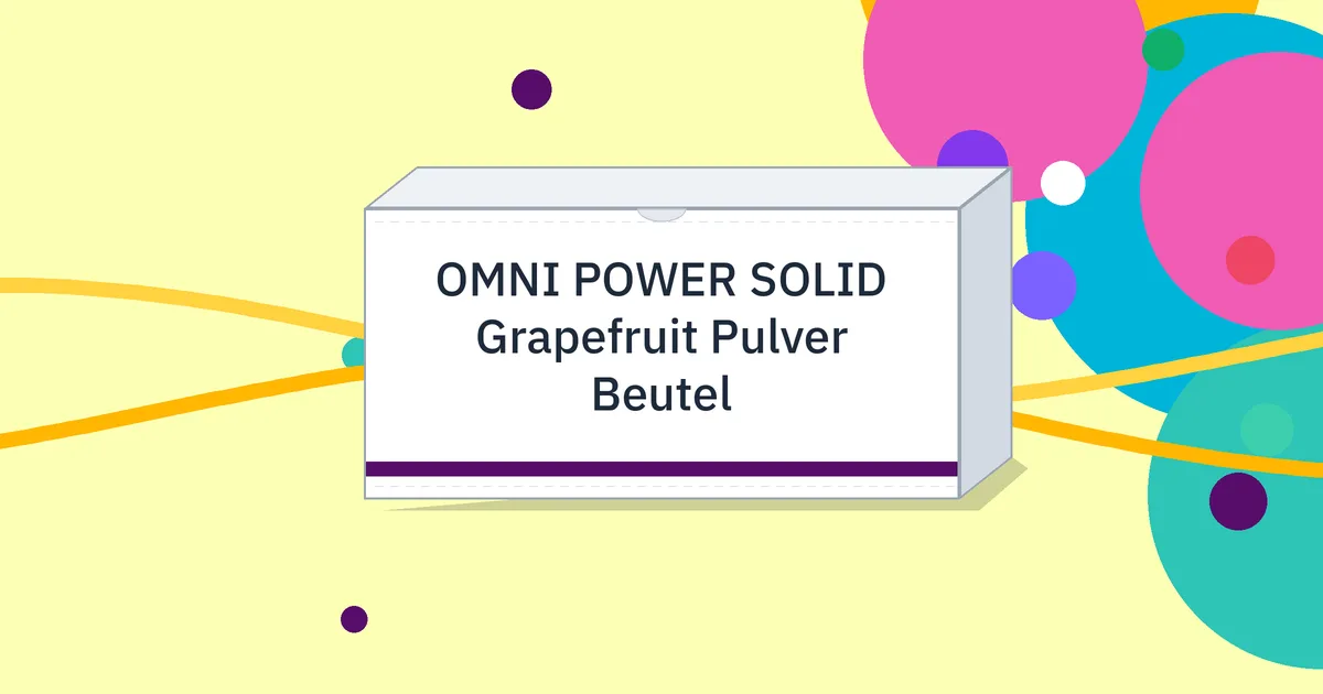 Symbolbild: Packung mit der Aufschrift OMNI POWER SOLID Grapefruit Pulver Beutel (PZN 19162917) – Verfügbarkeit und Bezug in Apotheken in Frankfurt am Main