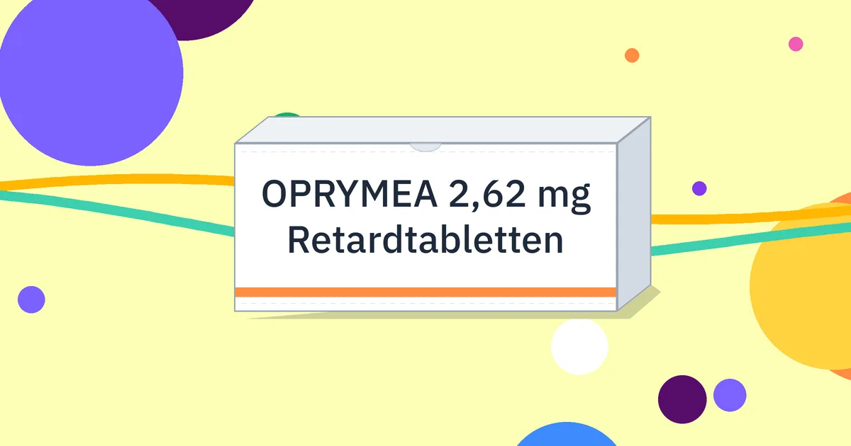 Symbolbild: Packung mit der Aufschrift OPRYMEA 2,62 mg Retardtabletten (PZN 17180414) – Verfügbarkeit und Bezug in Apotheken in Frankfurt am Main