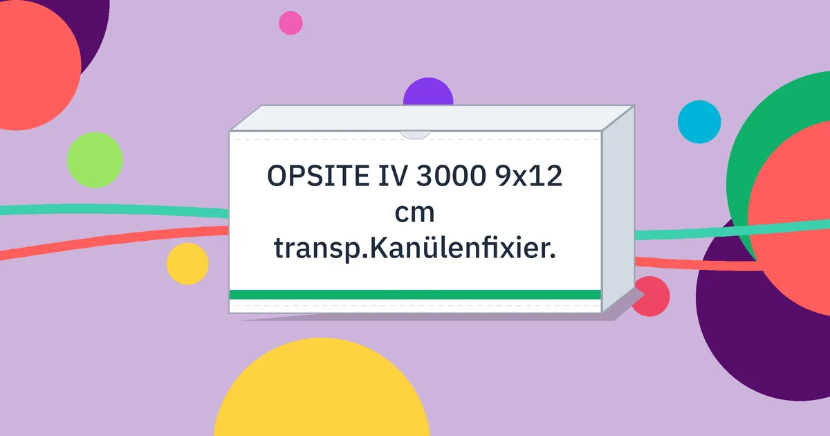 Symbolbild: Packung mit der Aufschrift OPSITE IV 3000 9x12 cm transp.Kanülenfixier. (PZN 00232615) – Verfügbarkeit und Bezug in Apotheken in Frankfurt am Main