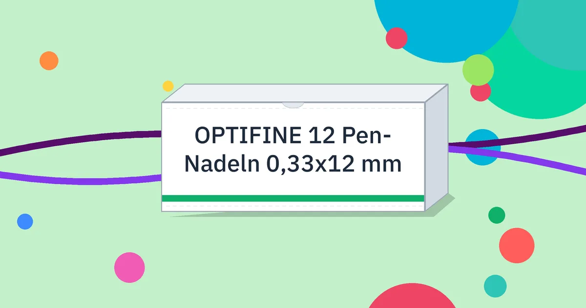 Symbolbild: Packung mit der Aufschrift OPTIFINE 12 Pen-Nadeln 0,33x12 mm (PZN 03534392) – Verfügbarkeit und Bezug in Apotheken in Frankfurt am Main