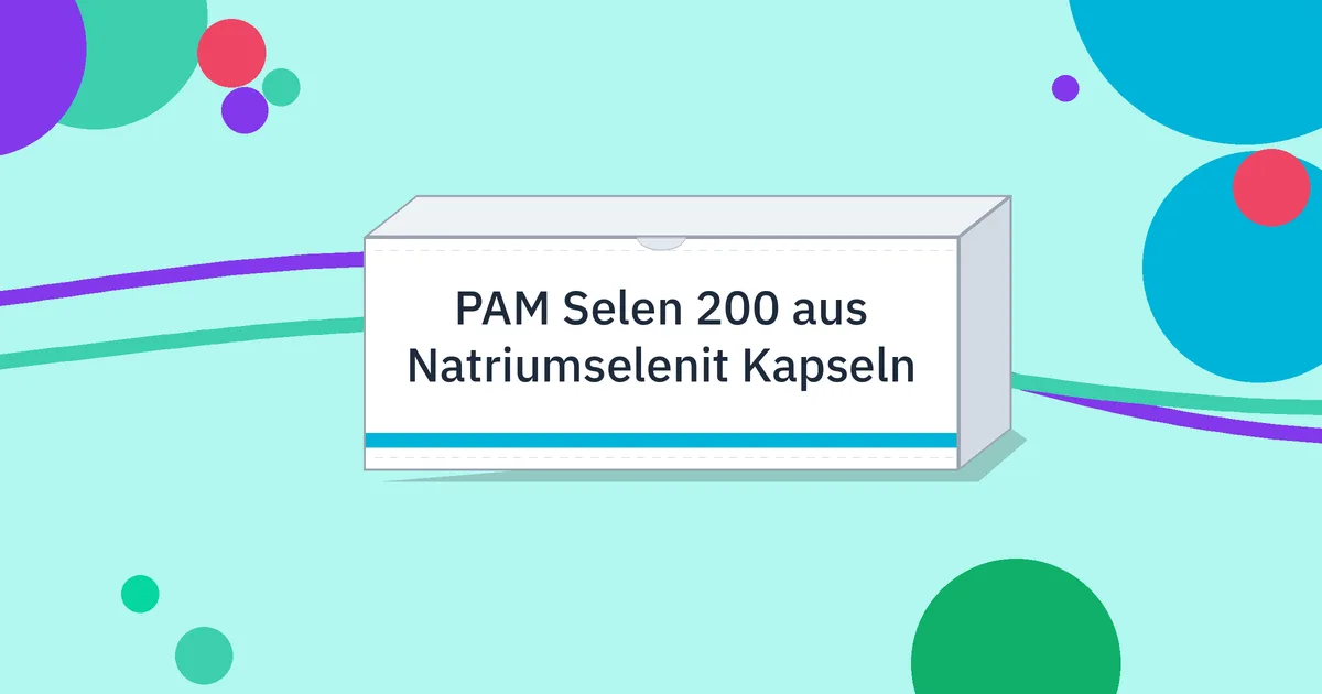 Symbolbild: Packung mit der Aufschrift PAM Selen 200 aus Natriumselenit Kapseln (PZN 20280243) – Verfügbarkeit und Bezug in Apotheken in Frankfurt am Main