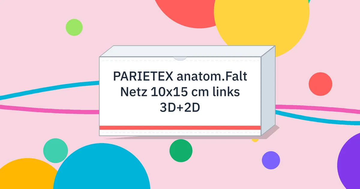 Symbolbild: Packung mit der Aufschrift PARIETEX anatom.Falt Netz 10x15 cm links 3D+2D (PZN 00434543) – Verfügbarkeit und Bezug in Apotheken in Frankfurt am Main