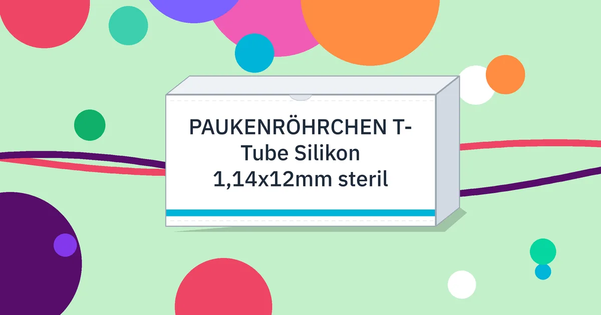 Symbolbild: Packung mit der Aufschrift PAUKENRÖHRCHEN T-Tube Silikon 1,14x12mm steril (PZN 18651927) – Verfügbarkeit und Bezug in Apotheken in Frankfurt am Main