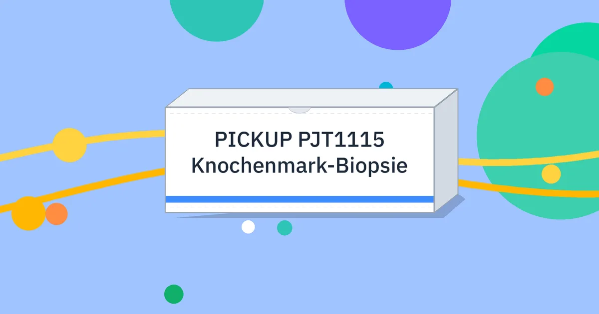 Symbolbild: Packung mit der Aufschrift PICKUP PJT1115 Knochenmark-Biopsie (PZN 19250449) – Verfügbarkeit und Bezug in Apotheken in Frankfurt am Main