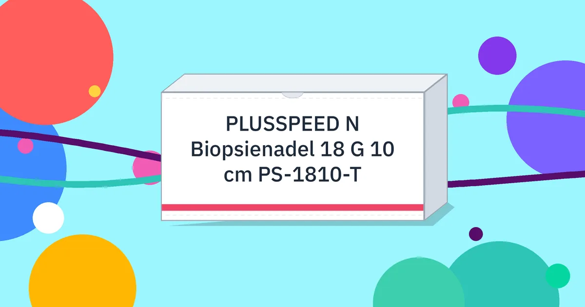 Symbolbild: Packung mit der Aufschrift PLUSSPEED N Biopsienadel 18 G 10 cm PS-1810-T (PZN 15632792) – Verfügbarkeit und Bezug in Apotheken in Frankfurt am Main