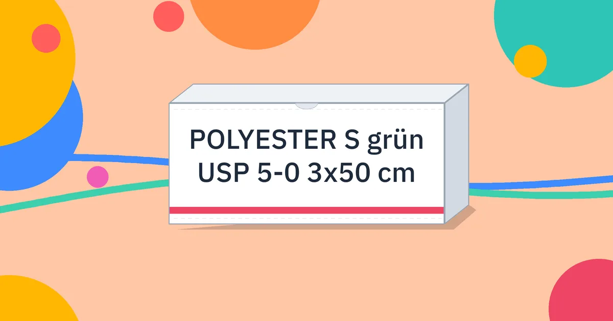 Symbolbild: Packung mit der Aufschrift POLYESTER S grün USP 5-0 3x50 cm (PZN 00548324) – Verfügbarkeit und Bezug in Apotheken in Frankfurt am Main
