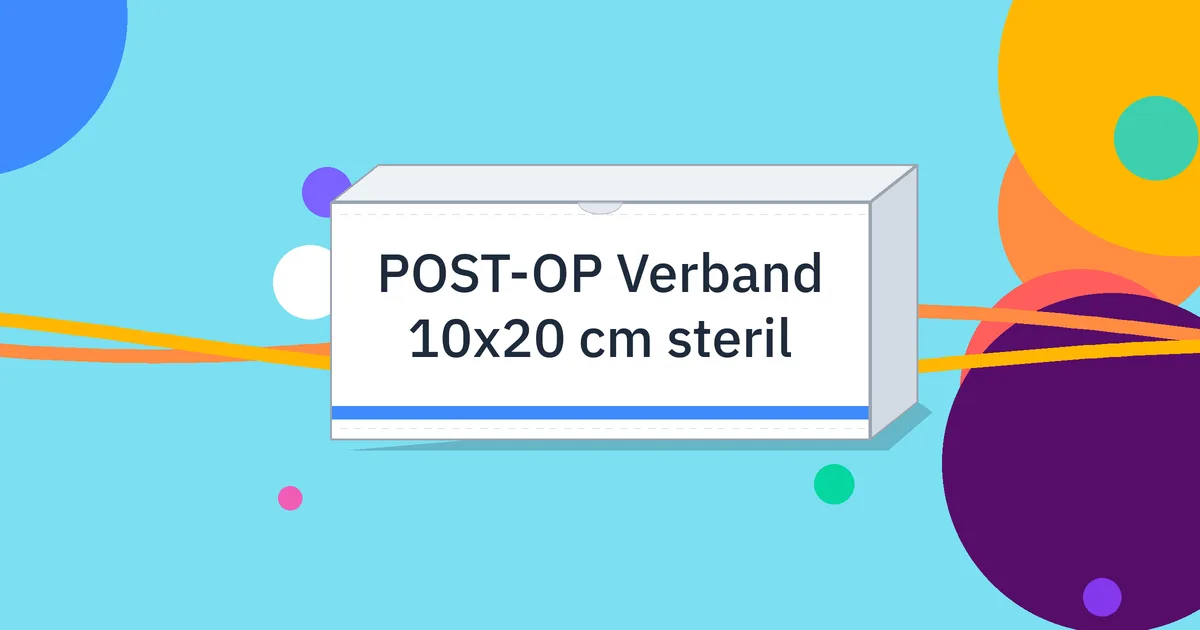 Symbolbild: Packung mit der Aufschrift POST-OP Verband 10x20 cm steril (PZN 17562311) – Verfügbarkeit und Bezug in Apotheken in Frankfurt am Main