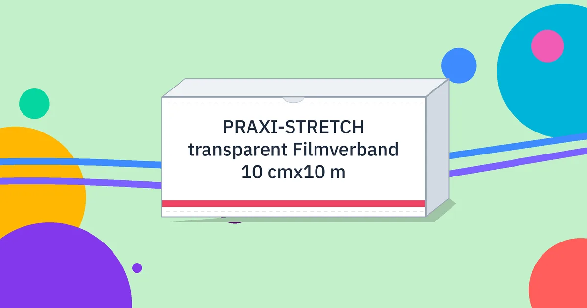 Symbolbild: Packung mit der Aufschrift PRAXI-STRETCH transparent Filmverband 10 cmx10 m (PZN 12827785) – Verfügbarkeit und Bezug in Apotheken in Frankfurt am Main