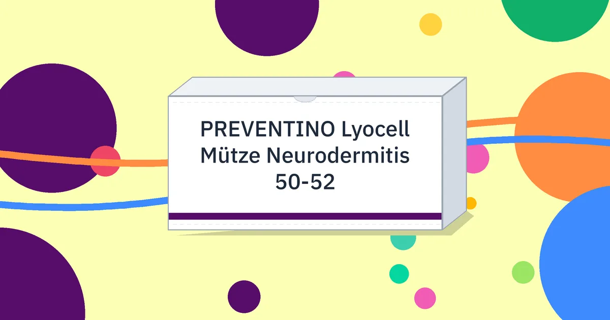 Symbolbild: Packung mit der Aufschrift PREVENTINO Lyocell Mütze Neurodermitis 50-52 (PZN 16895370) – Verfügbarkeit und Bezug in Apotheken in Frankfurt am Main